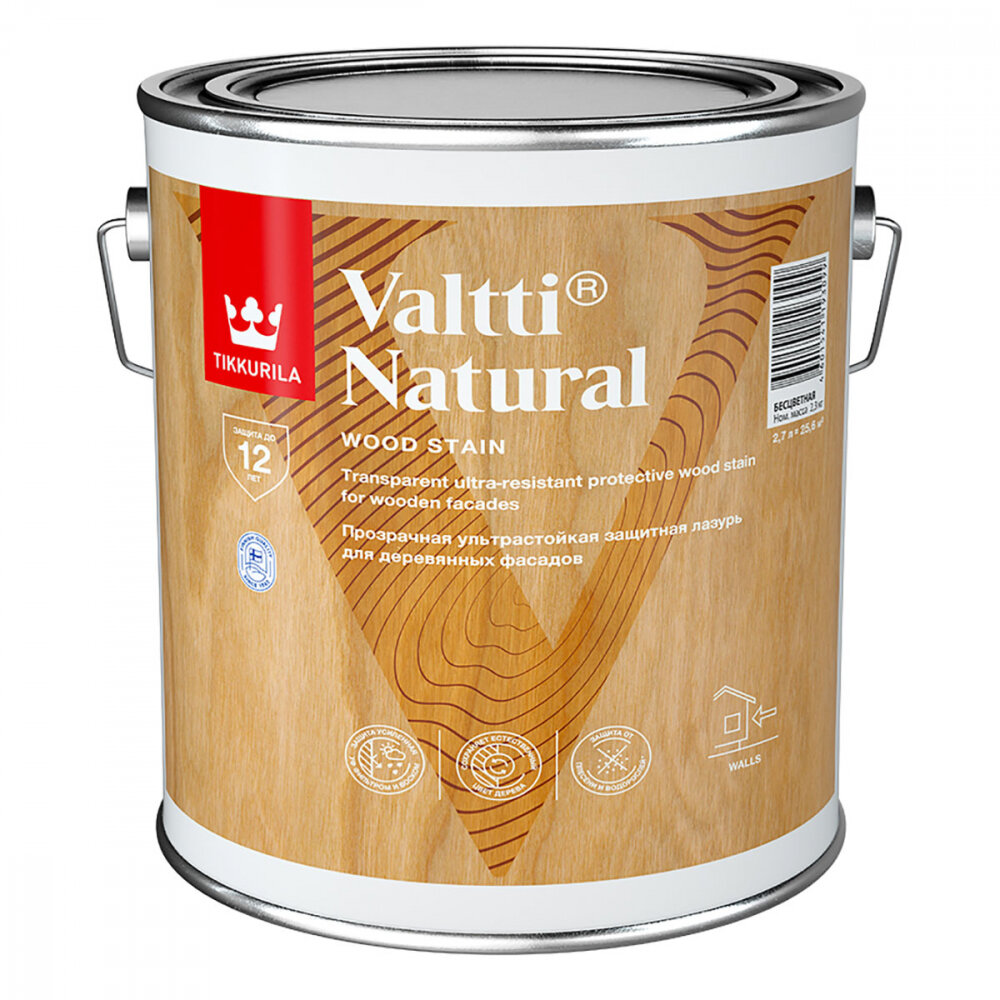 Лазурь TIKKURILA VALTTI NATURAL ультрастойкая с прозрачным покрытием, полуглянцевая 2,7л
