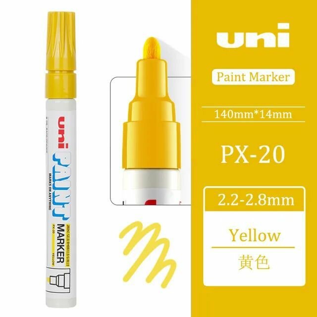 12 шт. фломастера UNI PX-20, стойкого цвета и водостойкости.