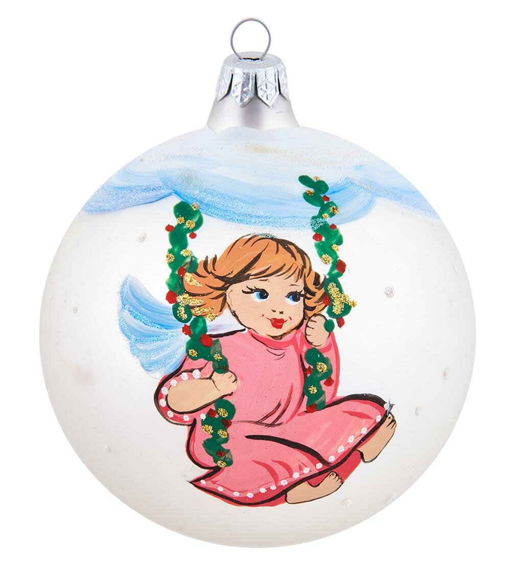 Елочное украшение Шар "Ангел на качелях" 100 мм A2183001 Элита, Стекло