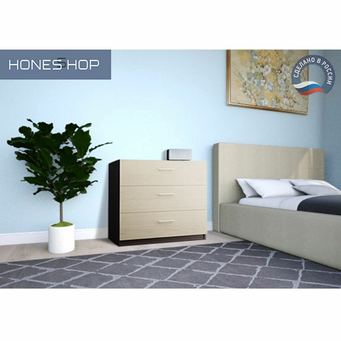 Комод Никко ЛДСП корпус венге цава, фасад дуб молочный, 77х62х75