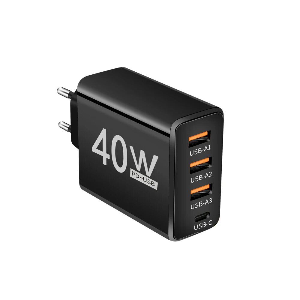 Сетевое зарядное 40W с 4 USB, Black EU