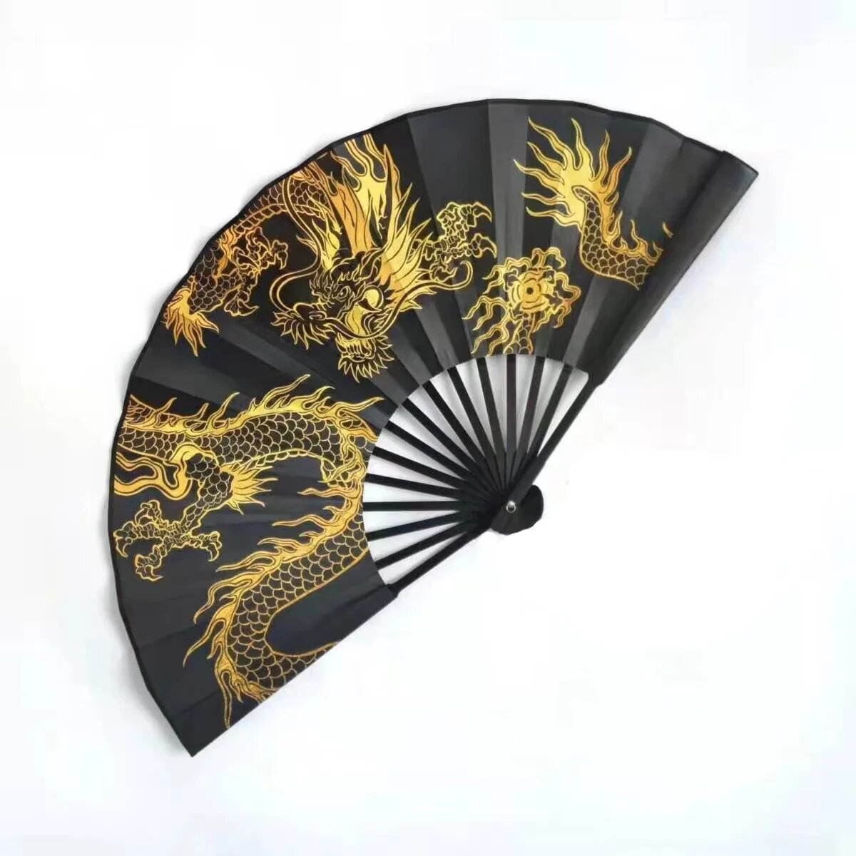 Большой складной веер Guanyin золотого дракона из бамбука