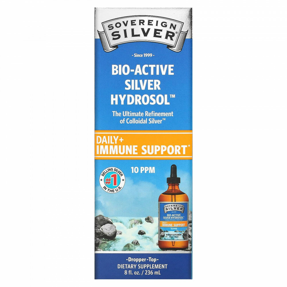 Sovereign Silver, Bio-Active Silver Hydrosol™, биоактивный гидрозоль серебра, флакон с пипеткой, для ежедневной поддержки иммунитета, 10 част./млн, 236 мл (8 жидк. унций)
