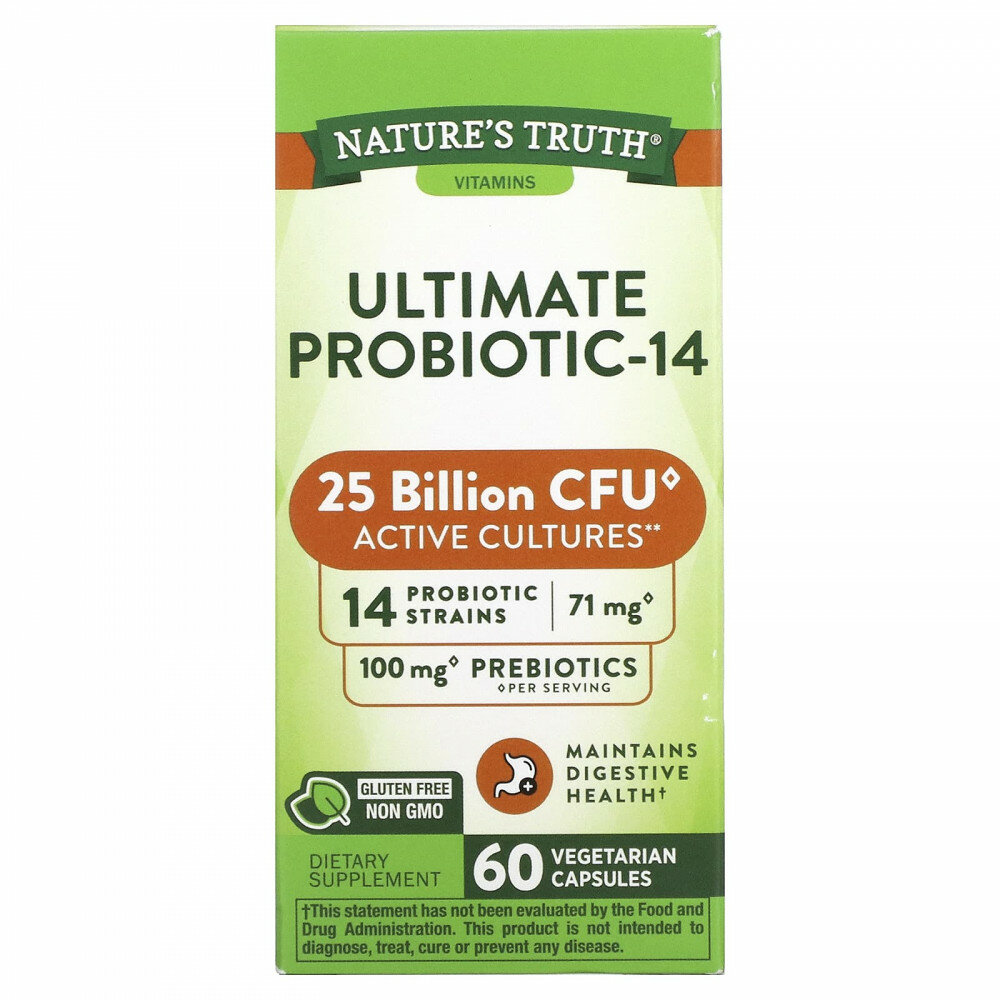 Nature's Truth, Daily Ultimate Probiotic-14, 25 млрд КОЕ, 60 вегетарианских капсул