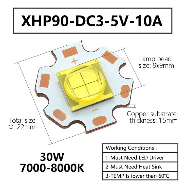 LED диоды XHP70 XHP90 XHP110 DT&ZM XHP90 DC3-5V 10A