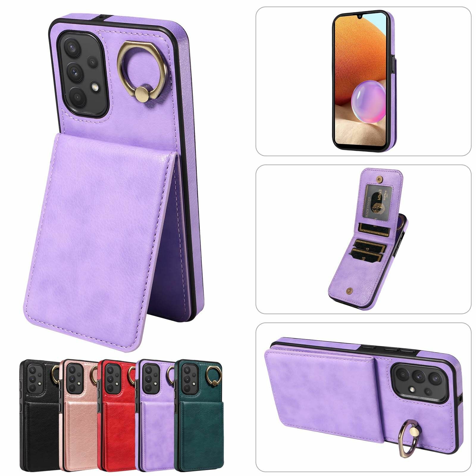 YIKATU Кожаный чехол для Samsung Galaxy A32 4G (A325)/ Самсунг Галакси А32 (А325) с карманом/держателем для карт/подставкой-кольцом, вертикальная/горизонтальная стойка