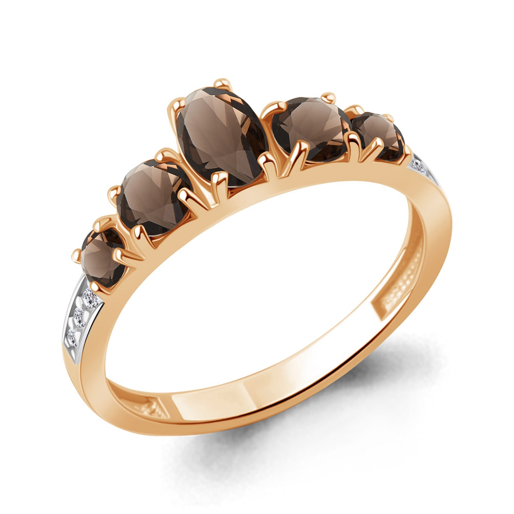 Кольцо, серебро, 925 проба, золочение, фианит, кварц