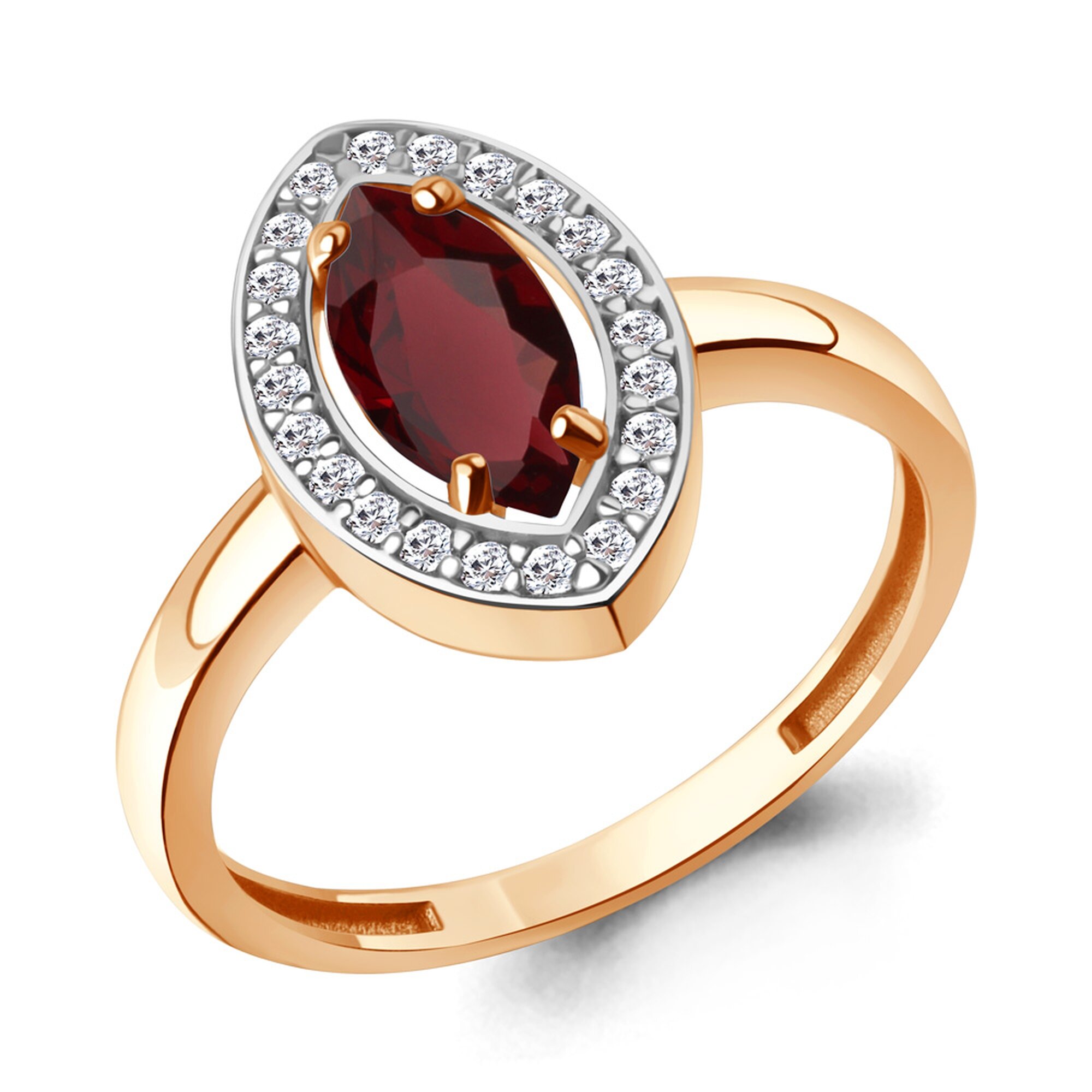 Кольцо, серебро, 925 проба, золочение, фианит, гранат