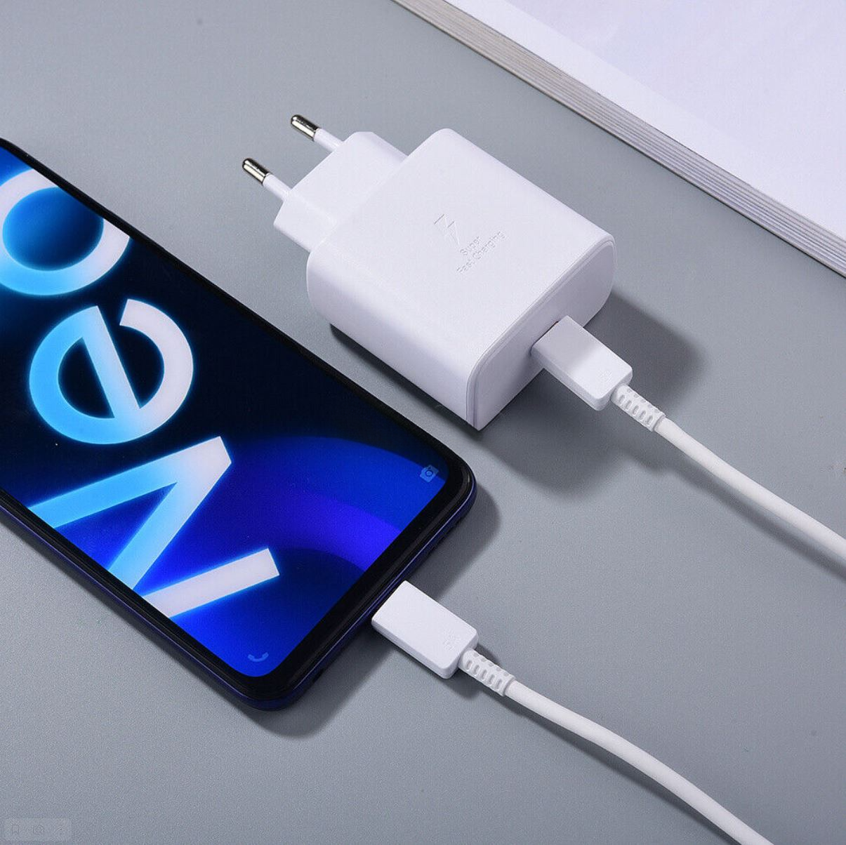 Сетевое зарядное устройство для SAMSUNG + кабель USB Type-C / Адаптер питания Super Fast Charging 45W / Быстрая зарядка 45W для SAMSUNG / White