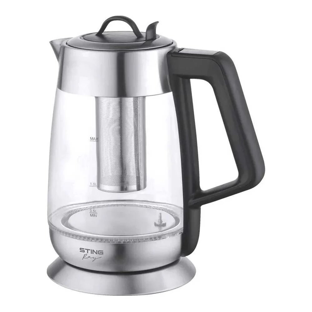 Чайник стеклянный STINGRAY ST-KT3002C черный, прочный, защита от сухого нагрева, подсветка воды, LED‑индикатор