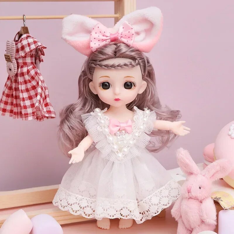 Кукла Aitoyya 16 см, белое платье, розовый цвет
