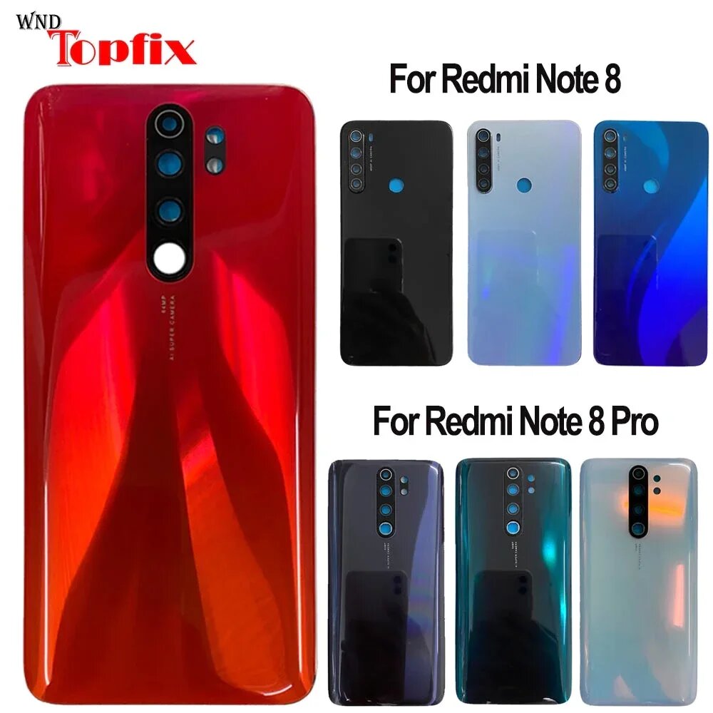3D стекло для Xiaomi Redmi Note 8 Pro Задняя крышка батарейного отсека Заднее стекло для Redmi Note 8 Крышка батарейного отсека Корпус + руле 8Pro Red No Lens