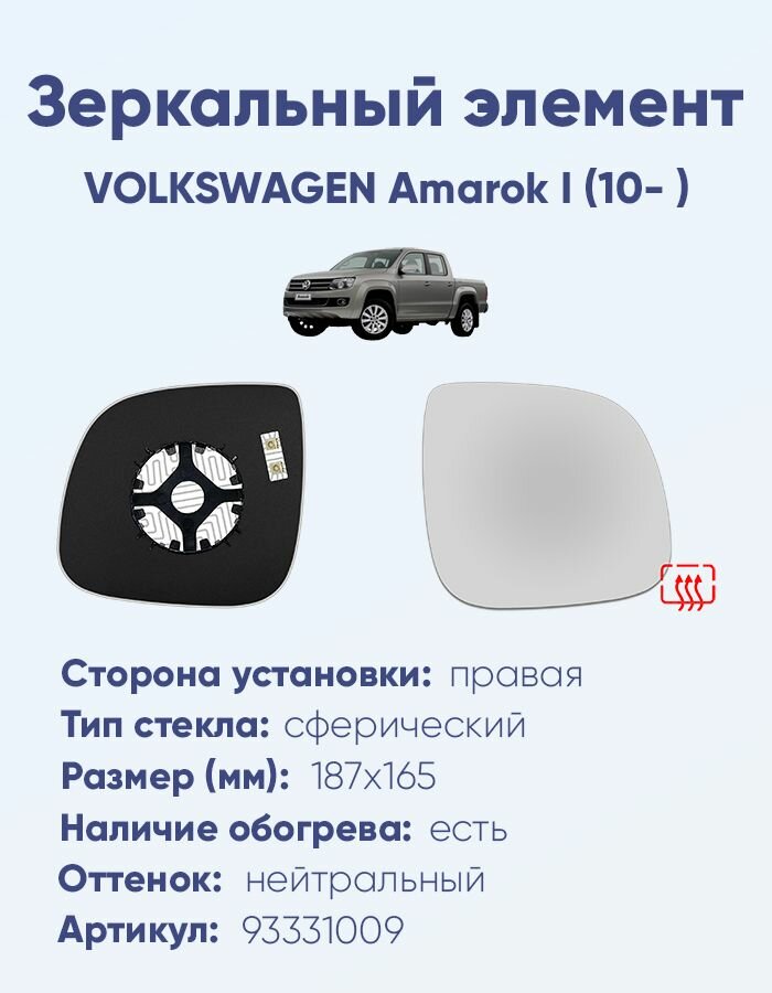 Зеркальный элемент правый VOLKSWAGEN Amarok I (10- ) сфера нейтральный с обогревом