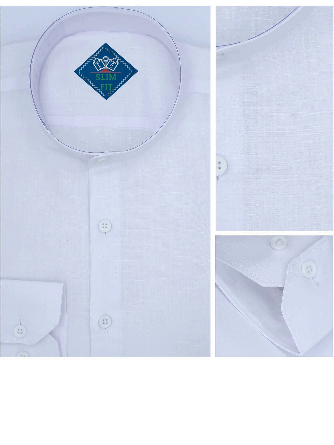 Рубашка Рубашка мужская с длинным рукавом, приталенная, светлая сорочка, на пуговицах, рубаха на любой сезон, стильный фасон одежды, белая, однотонная, без карманов, стойка