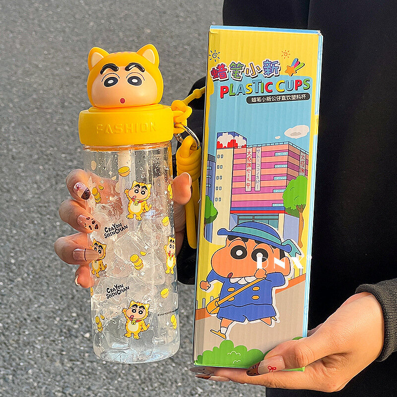 Новый фирменный стаканчик для воды Crayon Shin-chan с трубочкой, термостойкий, высококачественный, милый пластиковый стаканчик для воды, подарок на день рождения для пары