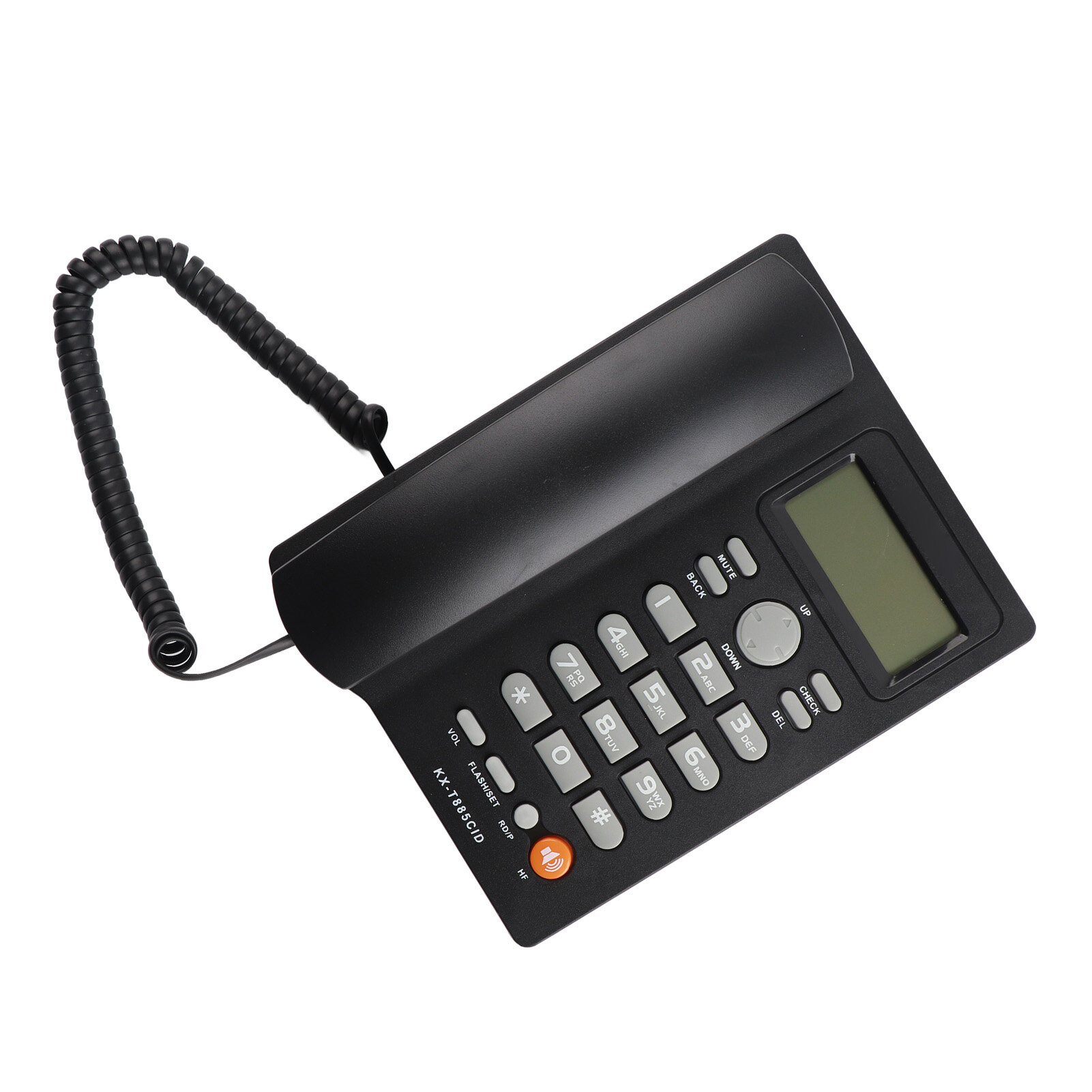Телефон стационарный со звонковой идентификацией вызовов Hands Calling для дома, офиса, отеля, проводной, английский интерфейс, цвет Бежевый Белый, модель KX-T885CID, вес 570 г, размер упаковки 20*21*6 см, в комплект входят телефон, чехол, телефонный