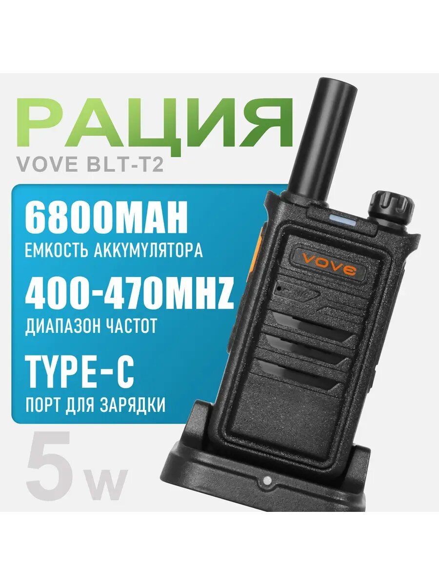 Портативная рация тит (радиостанция) BLT-T2, 5Вт, GMRS, IP54, с Type-C разъемом, с зарядным устройством