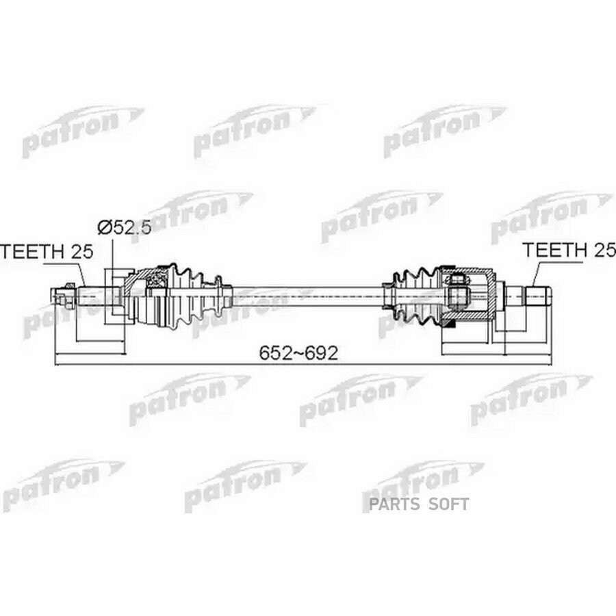 Полуось передний мост слева 25X652X52,5x25 HYUNDAI SOLARIS [SB] 10 - KIA RIO [DX] 11 -RUSSIA PLANT PATRON PDS0503 | цена за 1 шт