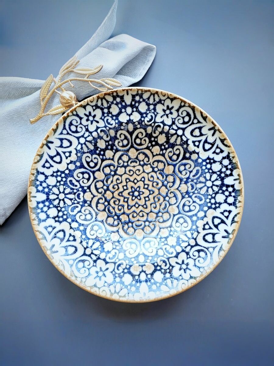 Тарелка глубокая с полями Bonnna "Альхамбра" 1 шт, 24 см, 400 мл, с рисунком "узор" . Ударопрочный, профессиональный фарфор, для подачи супа, салата, горячих и холодных блюд. Alhambra (Турция)