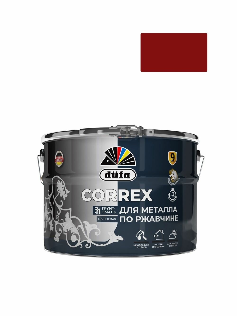 Грунт-эмаль по ржавчине гладкая Correx 3 в 1 RAL-3011 красно-коричневый 10 л