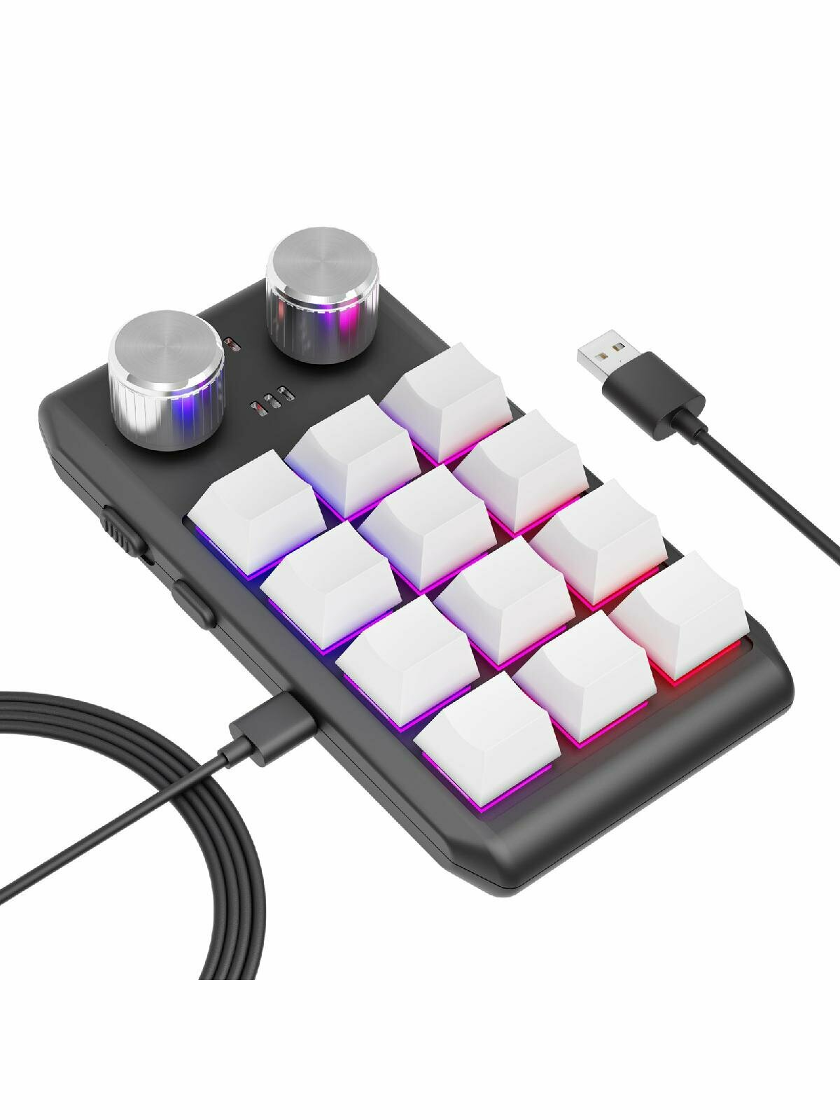 One-Handed Mechanical Keyboard with 12 Programmable Keys and RGB Light for Windows-Plug-Play Gaming Keypad (Black/White)