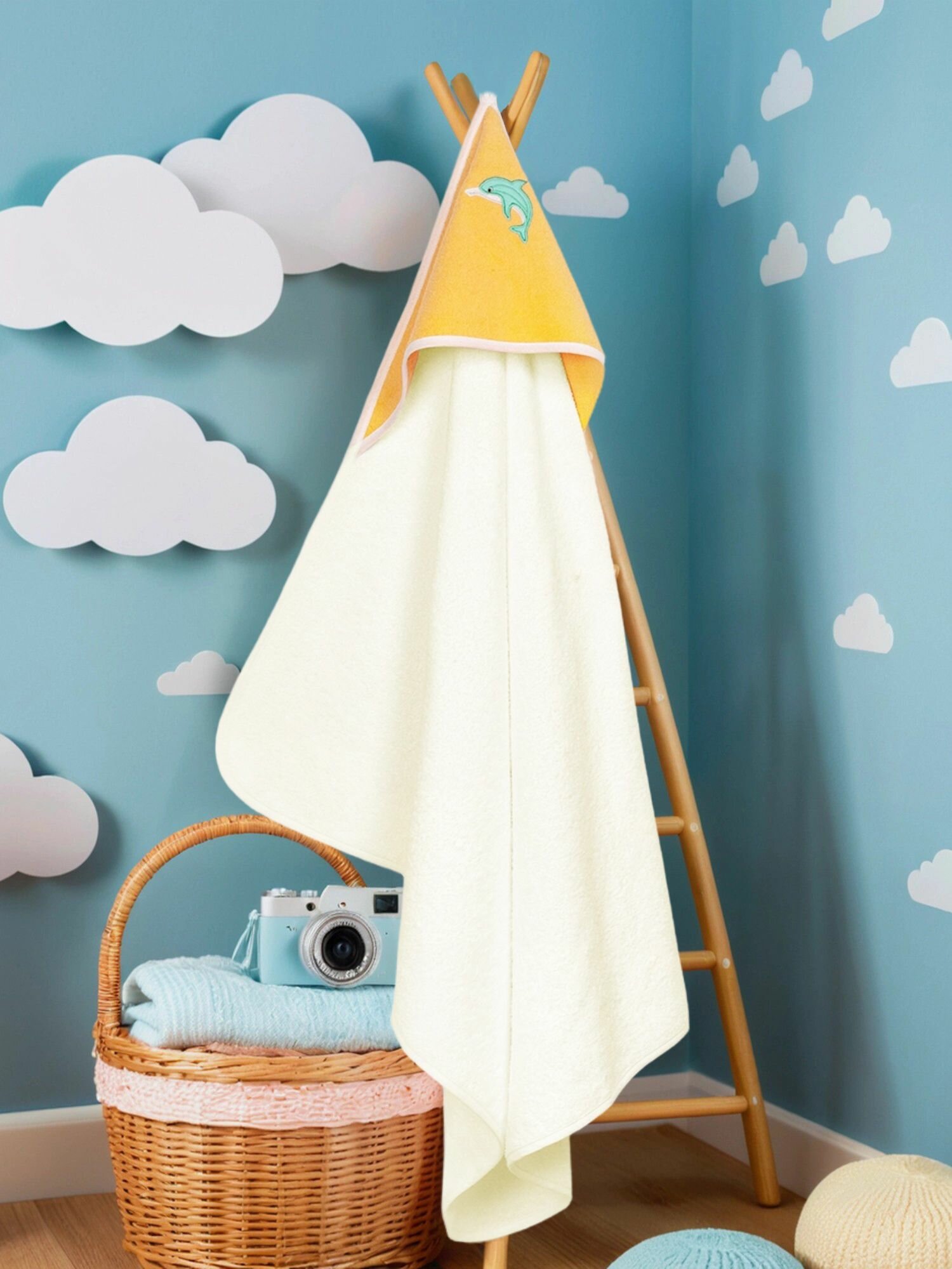 Полотенце детское махровое банное с капюшоном 80x100см хлопок