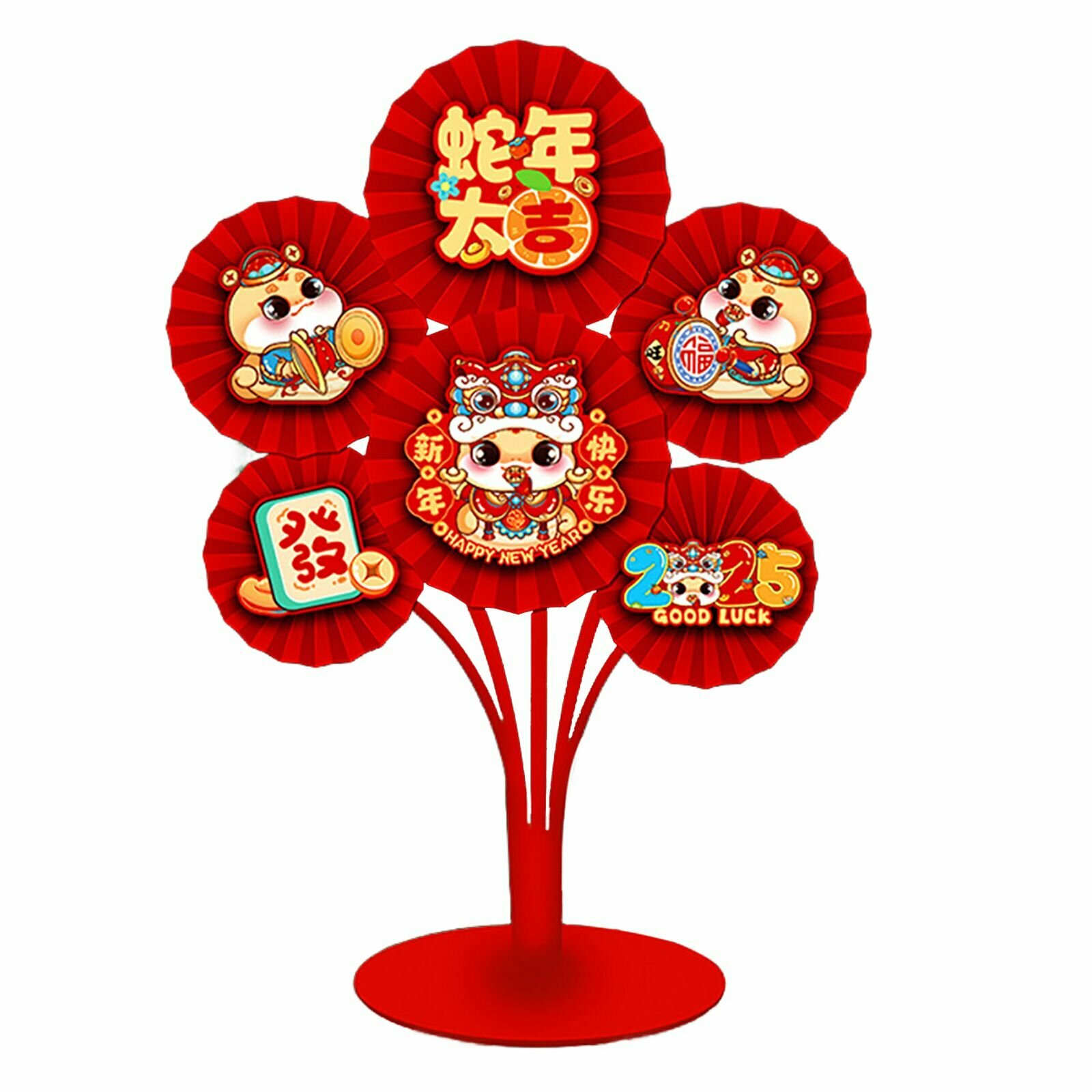 Бумажный веер с изображением Змеи 2025 для украшения стен на Новый год