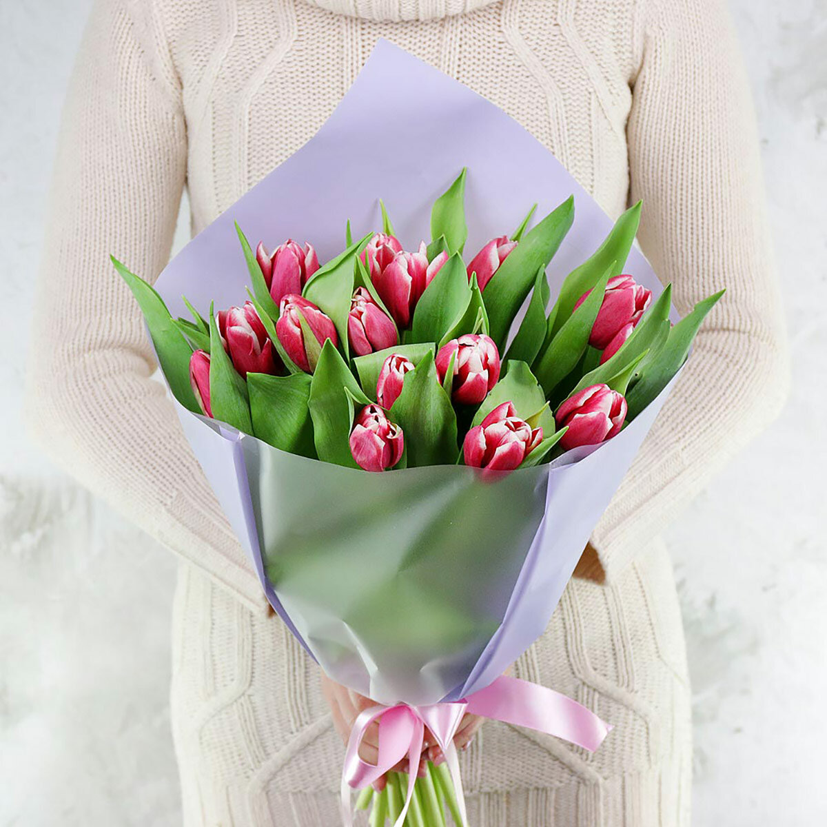 Монобукет Букет Маркет "Малиновые тюльпаны", 15 цветов, 40см