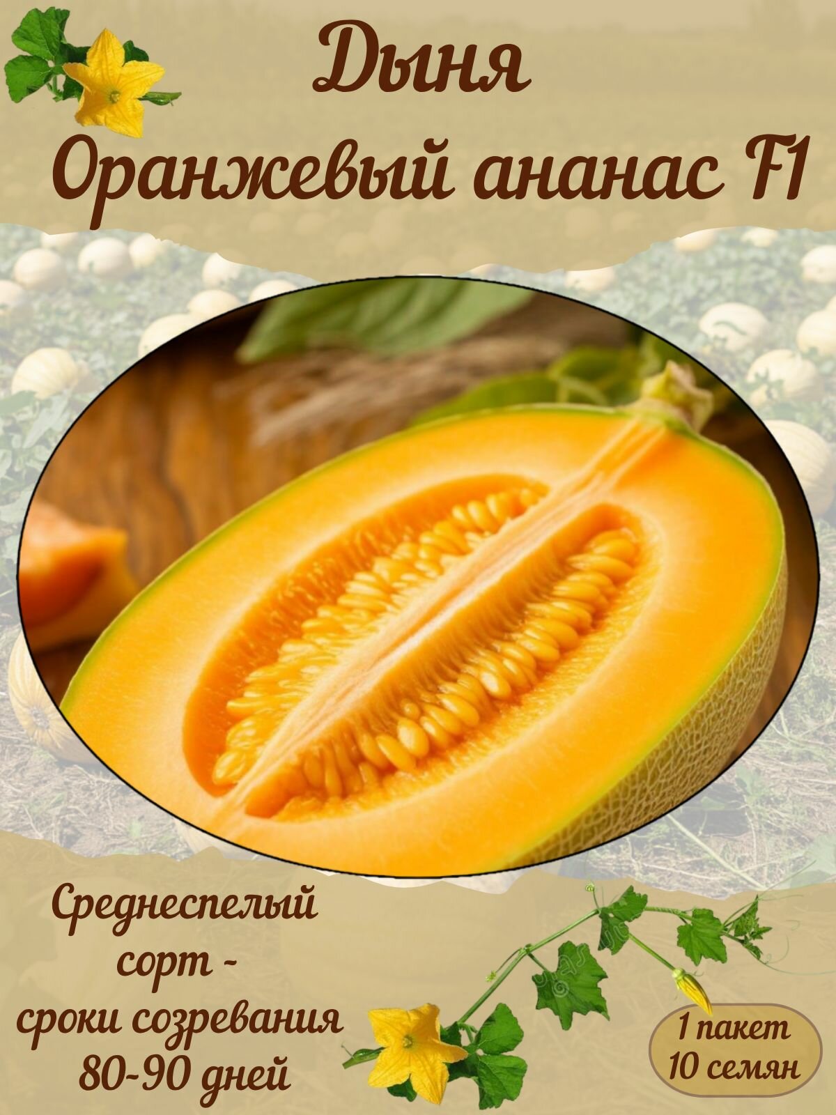 Дыня Оранжевый Ананас F1, 10 шт, 15 гр.