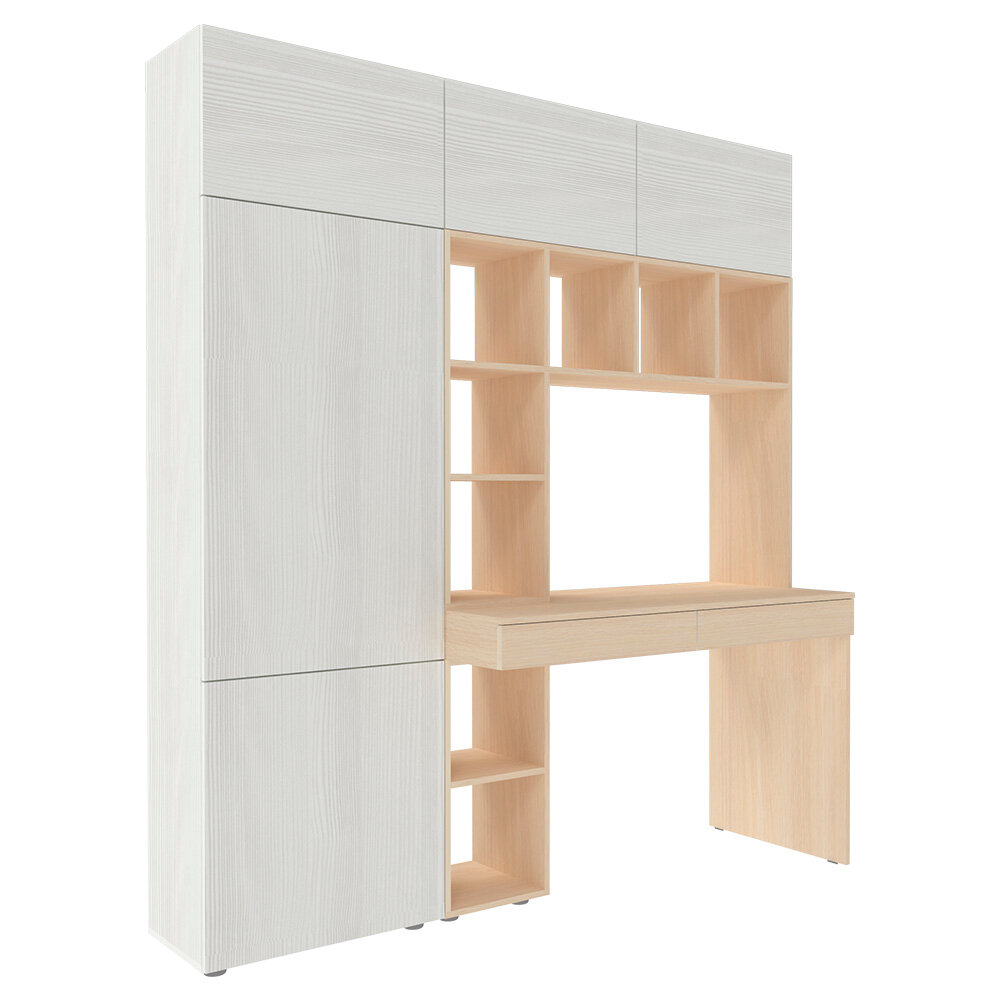 Стол письменный со стеллажом и шкафом 1800 Дуб Молочный Белое Дерево