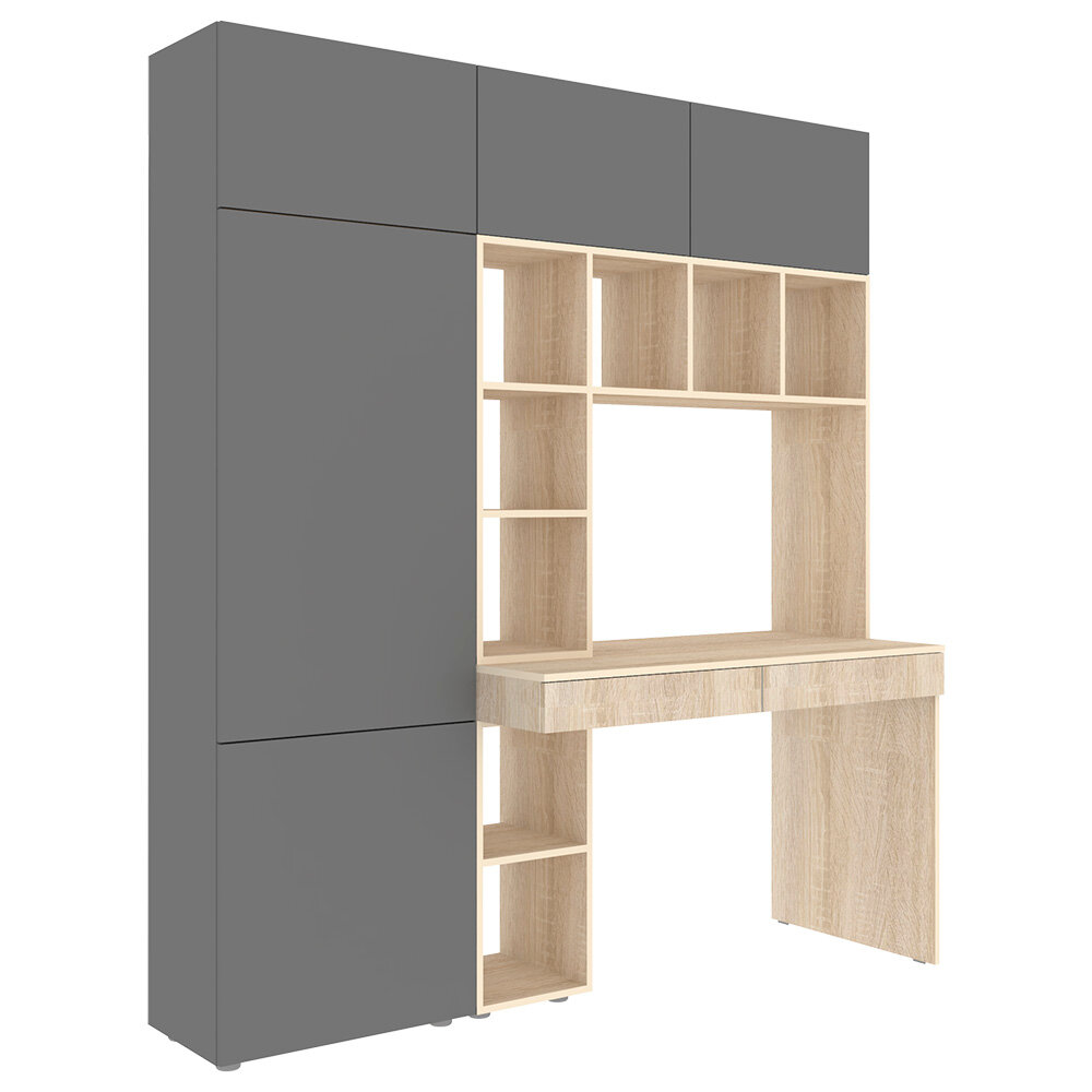 Стол письменный со стеллажом и шкафом 1800 Дуб Сонома Темно-серый