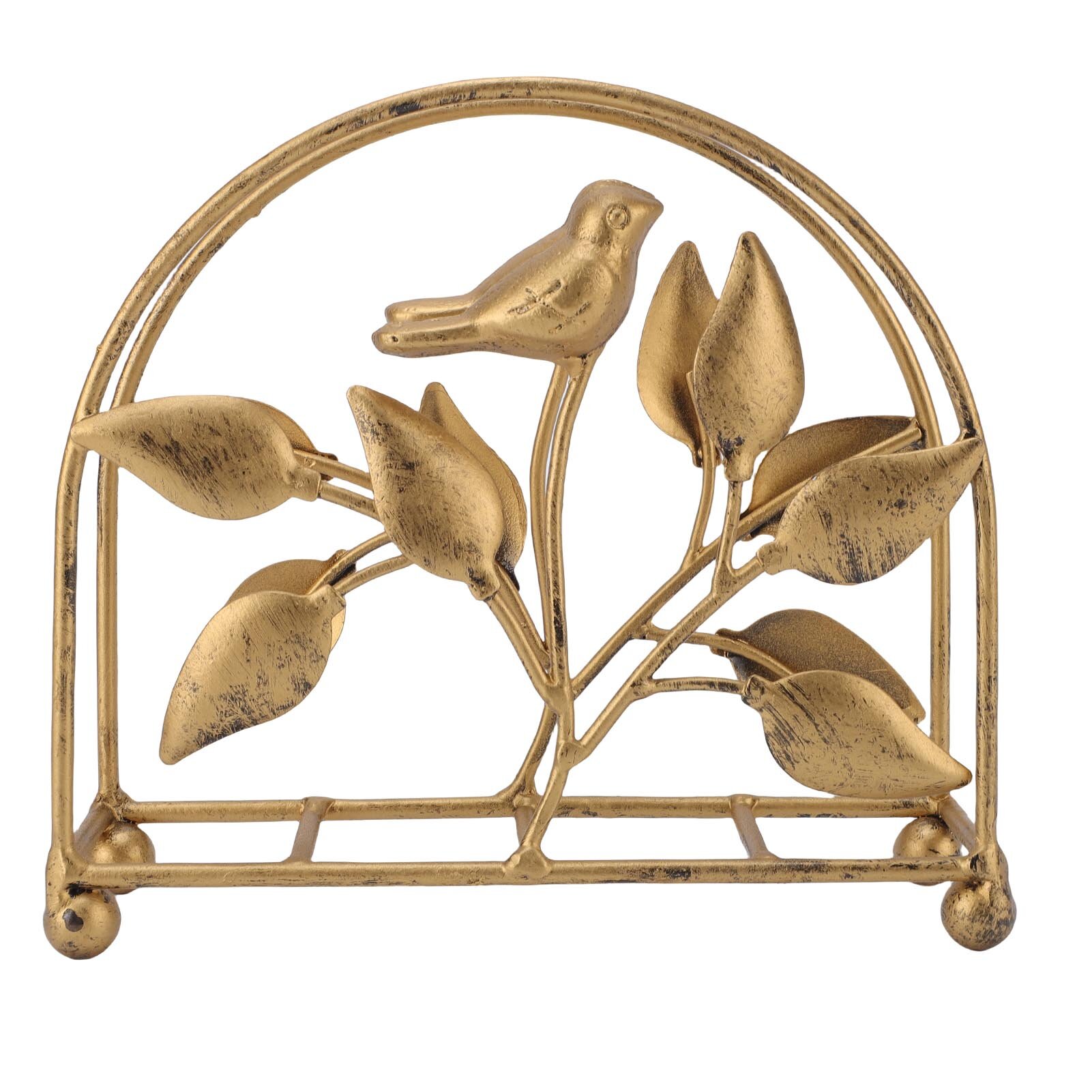 Металлическая подставка для салфеток для обеденного стола в деревенском стиле с изображением листьев и птиц, для коктейльных вечеринок, в стиле фермерского дома, для кухни, винтажная, золотая.