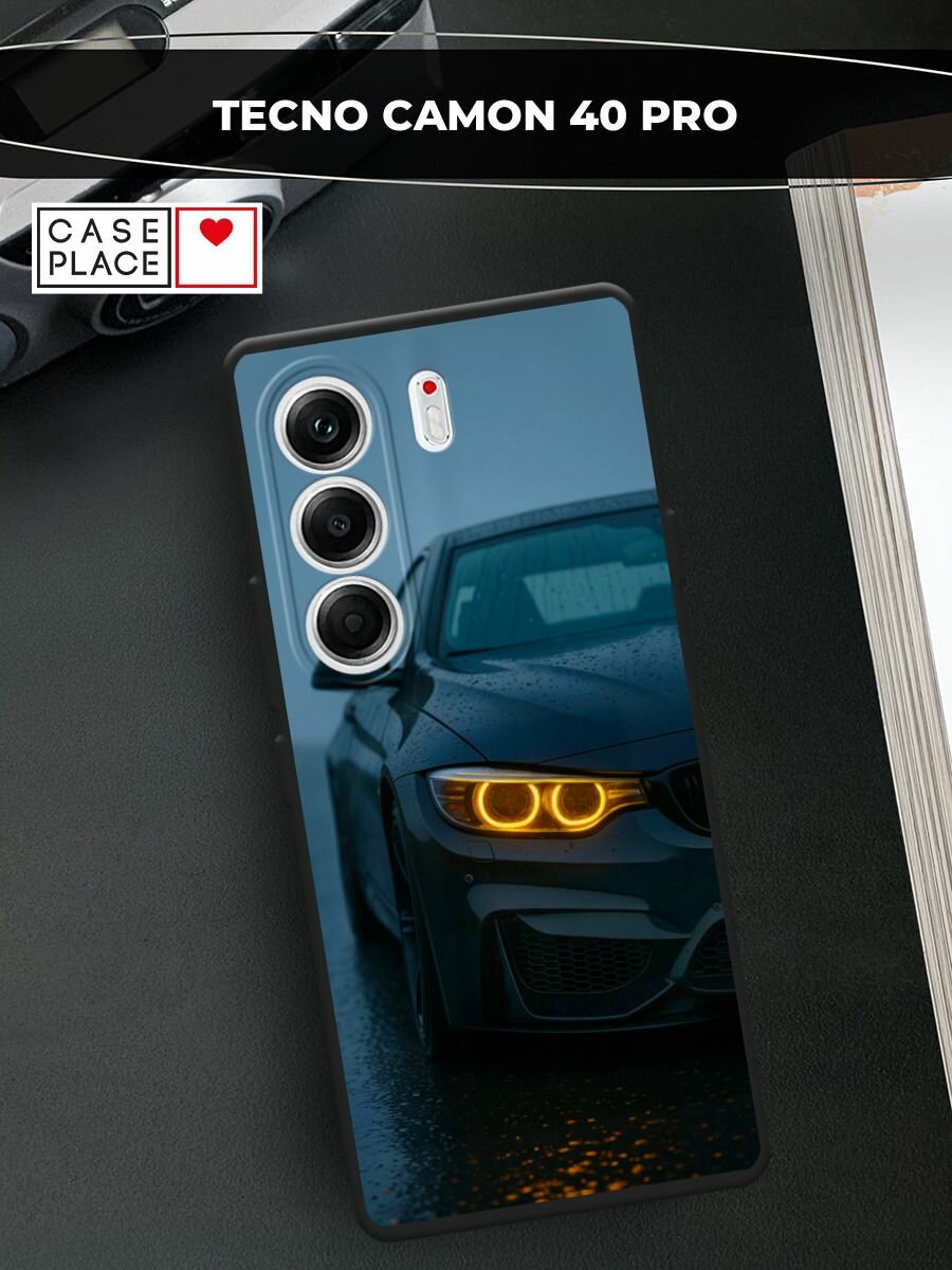 Черный матовый чехол на Tecno Camon 40 Pro / Текно Камон 40 Про с принтом Желтая фара