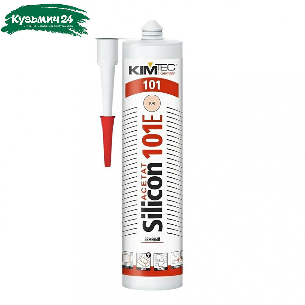 Герметик силиконовый Kim Tec Silicon 101E, для внутренних и наружных работ, бежевый, 280 мл, 1 шт.
