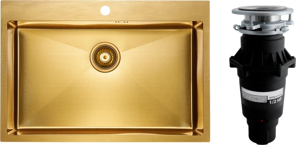 Комплект Мойка Paulmark Kroner PM217551-BG, брашированное золото / Измельчитель Bone Crusher BC 810-SL Slim Line