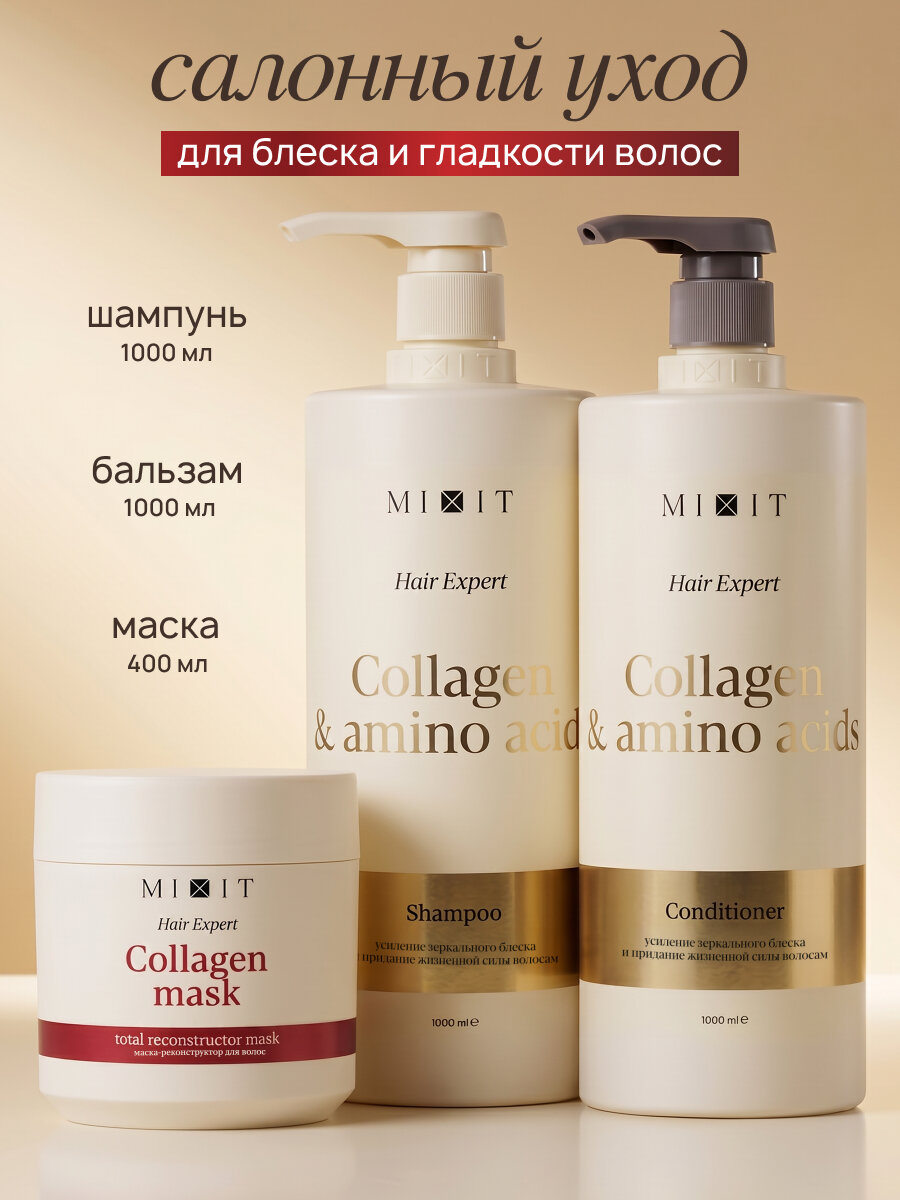 Набор для волос MIXIT шампунь, бальзам, маска восстановление, сила и блеск