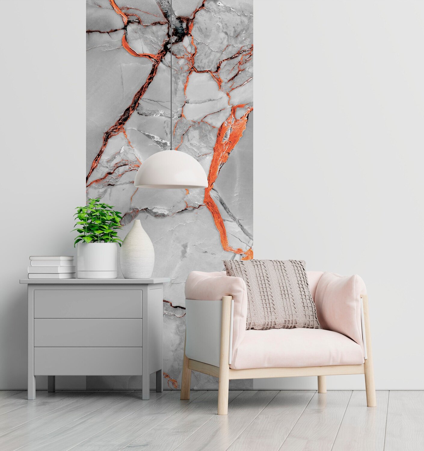 Фотообои на стену "Мрамор с трещиной 100x270", обои флизелиновые, фактура Крошка, моющиеся, в комнату, спальню, кухню, коридор, мрамор, камень