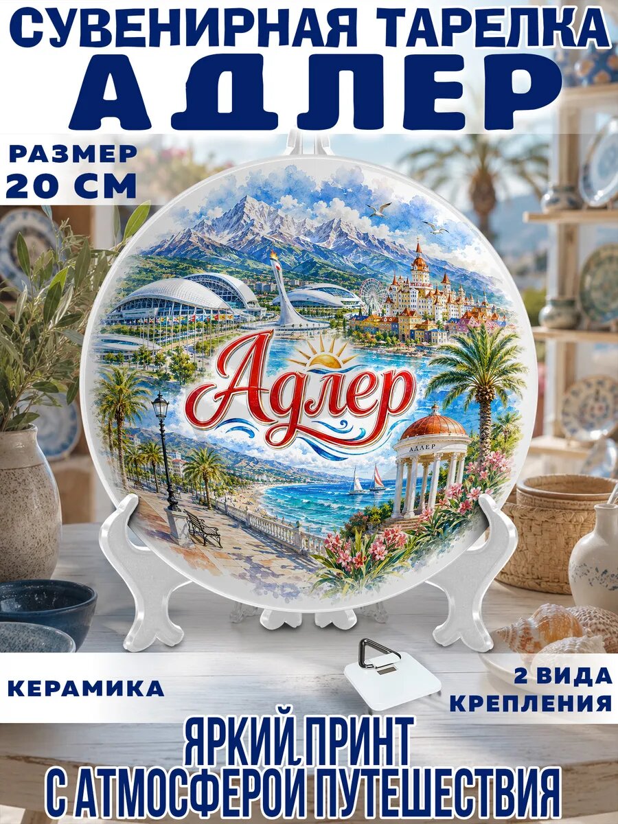 Сувенирная тарелка из Адлера 20 см подарок с моря декор