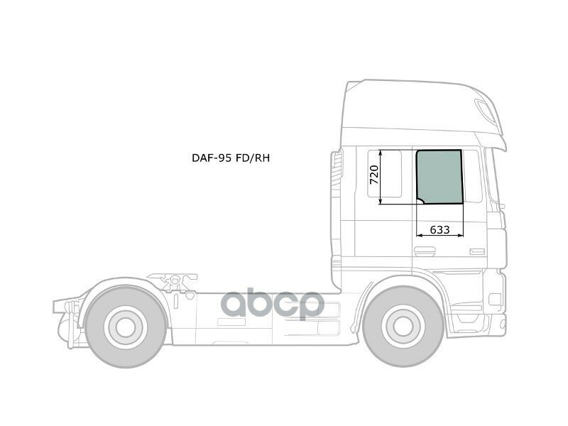 Стекло боковое опускное (Спереди/ Справа/ Цвет зеленый) Daf 95 88-08 / XF 06-12 XYG арт. DAF-95 FD/RH