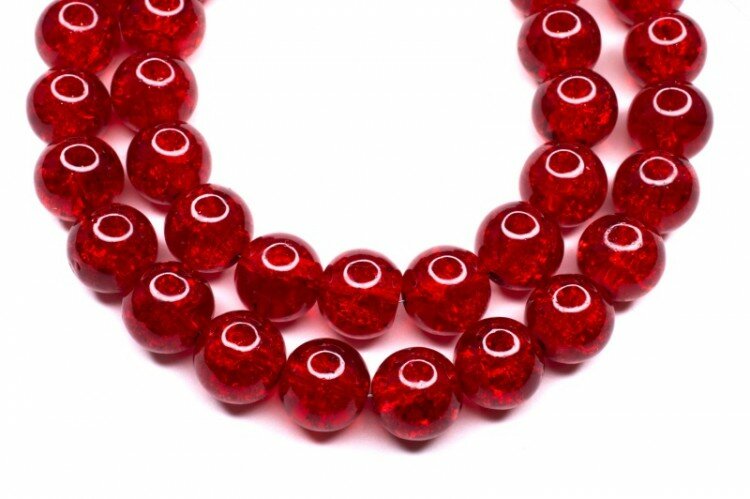 Бусина круглая с эффектом кракле, диаметр 10мм, отверстие 1,2мм, цвет красный, 550-063, 10шт