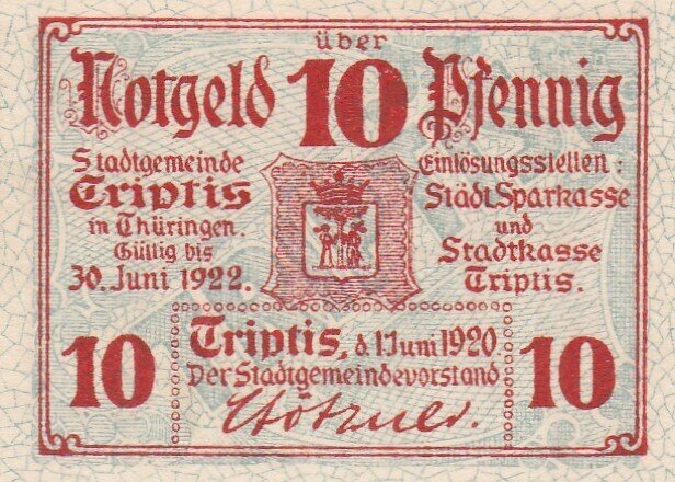 Германия (Веймарская Республика) Триптис 10 пфеннигов 1920 г.