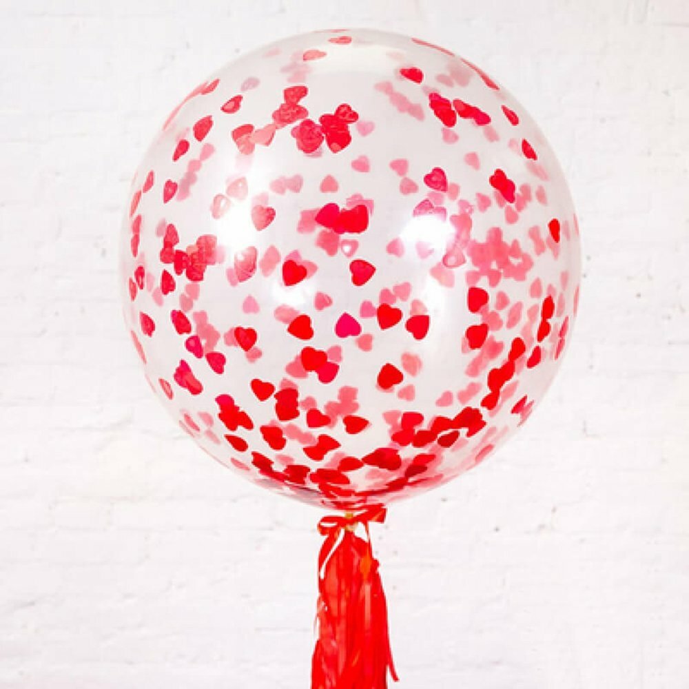 Большой шар с конфетти «сердечки»