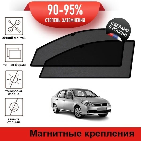Каркасные шторки LATONIK PREMIUM на Renault Thalia (2008-2013) на передние двери на магнитах с затемнением 90-95%