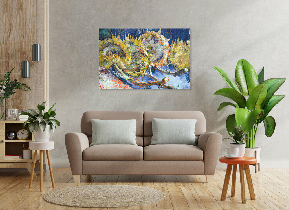 Картина на стену Ван Гог Четыре подсолнуха пошли на семена / картина на холсте интерьерная / пано 60 х 40 см