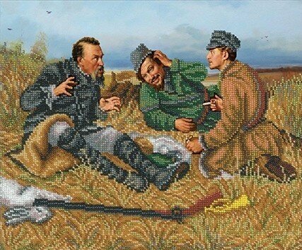 Набор для вышивания Русская искусница #1029 Охотники на привале, Вышивка бисером, 31.6 х 25.7 см