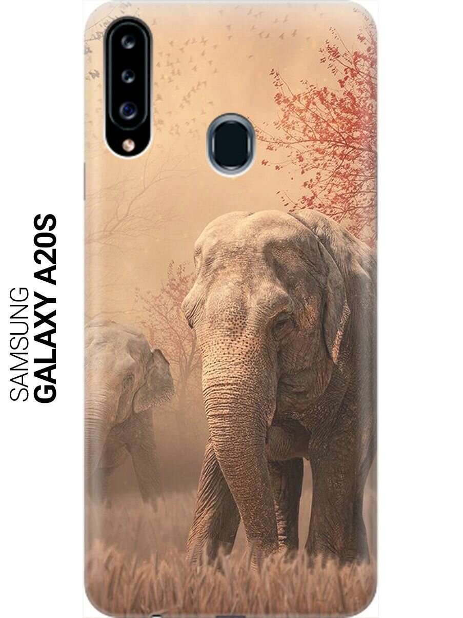 Силиконовый чехол на Samsung Galaxy A20s, Самсунг А20 эс с принтом "Закатный песочный слон"
