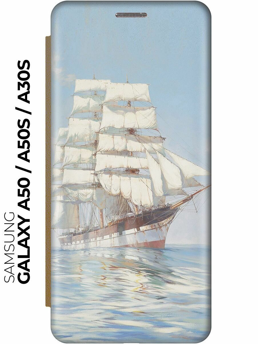 Чехол-книжка Идеальный парус на Samsung Galaxy A50 / A50s / A30s / Самсунг А50 / А30с / А50с золотой