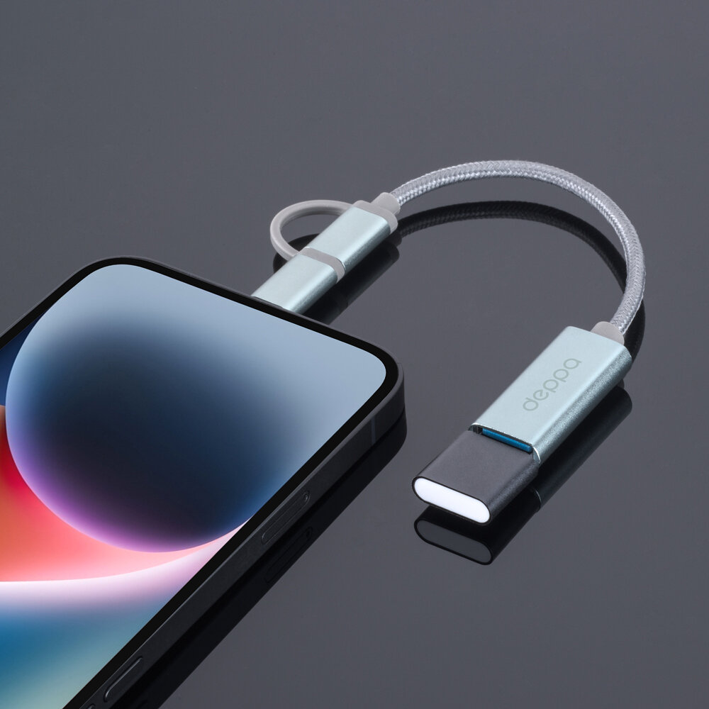 OTG Адаптер 2 в 1: USB 2.0 – Type-C/Lightning, 73135, Deppa 73135 — фото 1