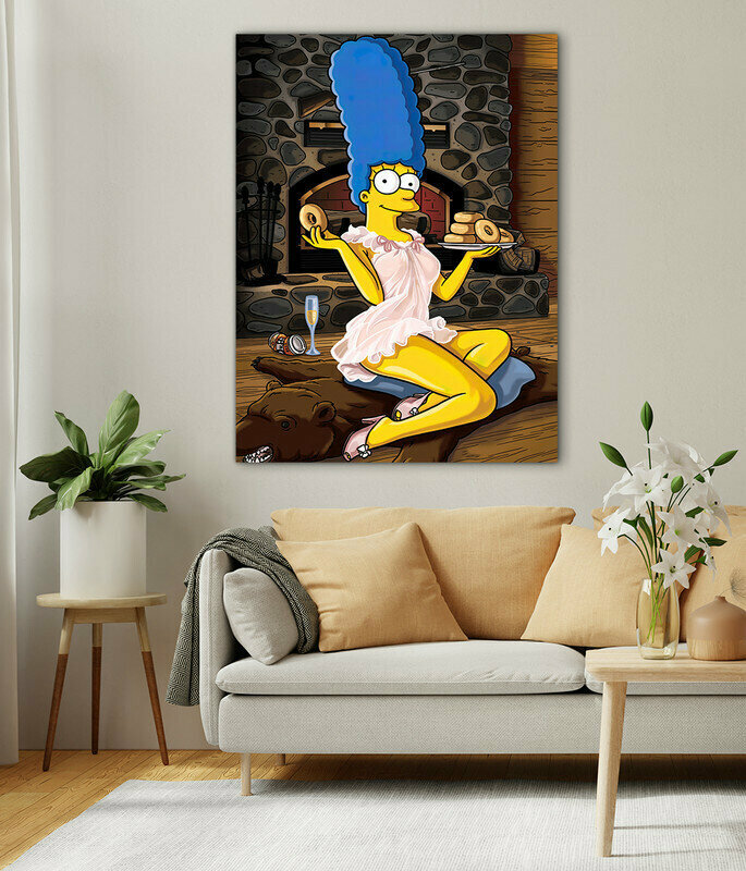 Интерьерная картина на холсте "Мардж Симпсон у камина" размер 22x30 см