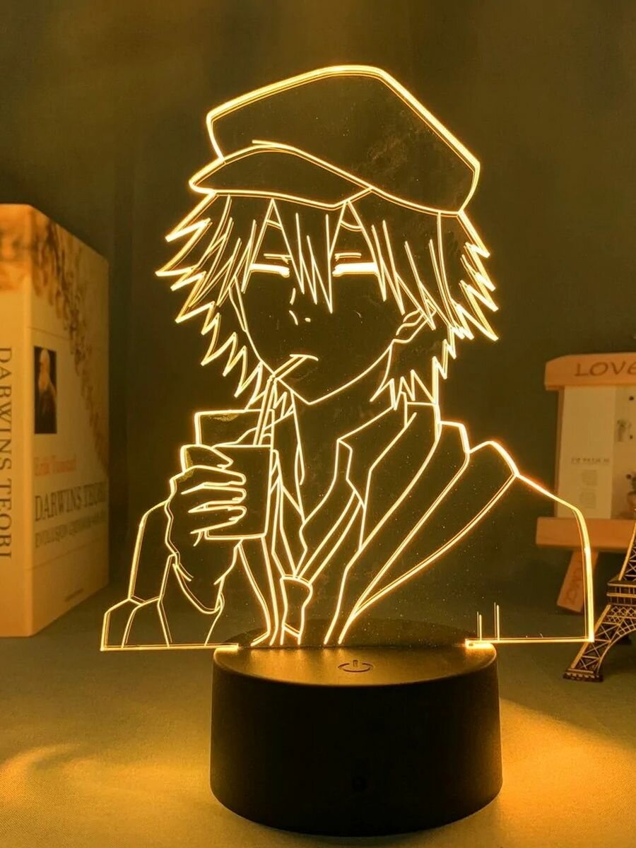 Ночник Аниме Великий из Бродячих Псов - Anime Bungo stray dogs. Подарок фанату аниме и манги — декор в комнату с любимыми персонажами, в стиле отаку и японской анимации.